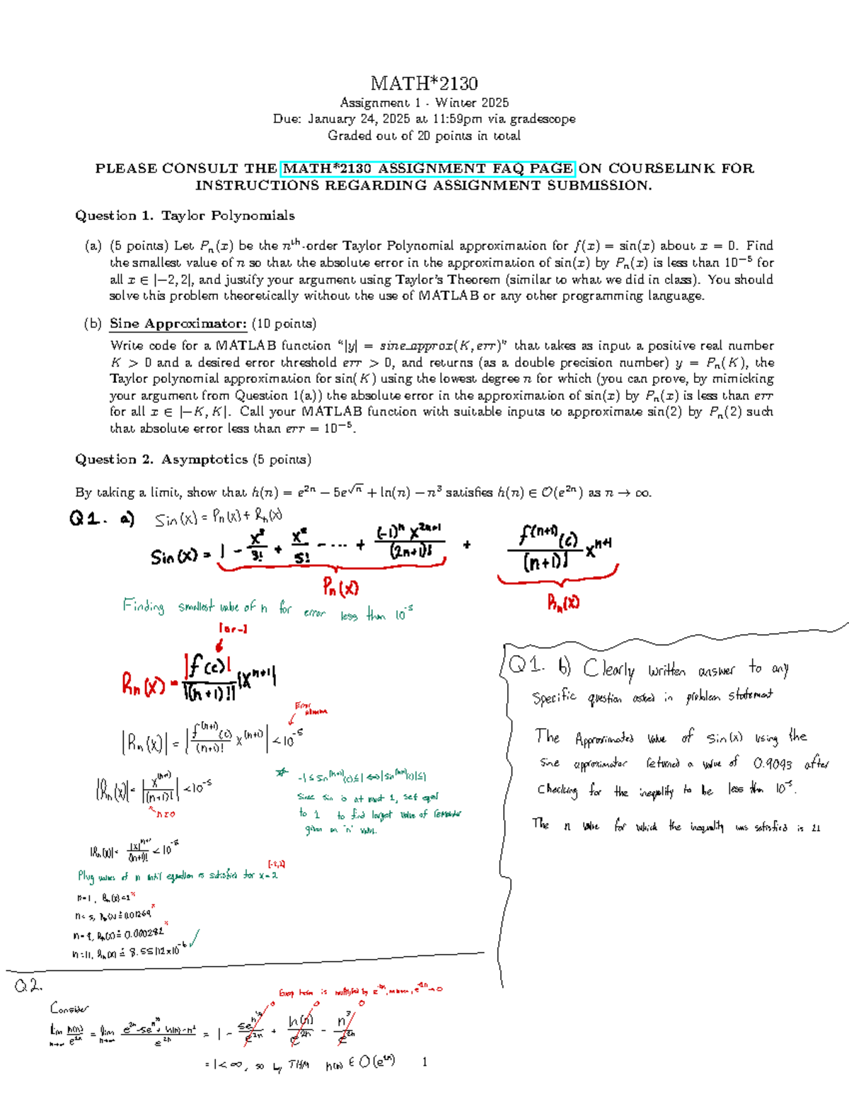MATH2130 Assignment 1 Drawn - MATH* Assignment 1 - Winter 2025 Due ...
