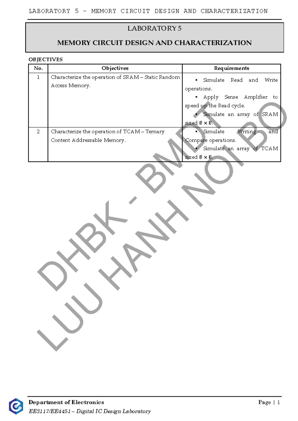 EE3117 Lab 5: Memory Circuit Design & Characterization - Studocu
