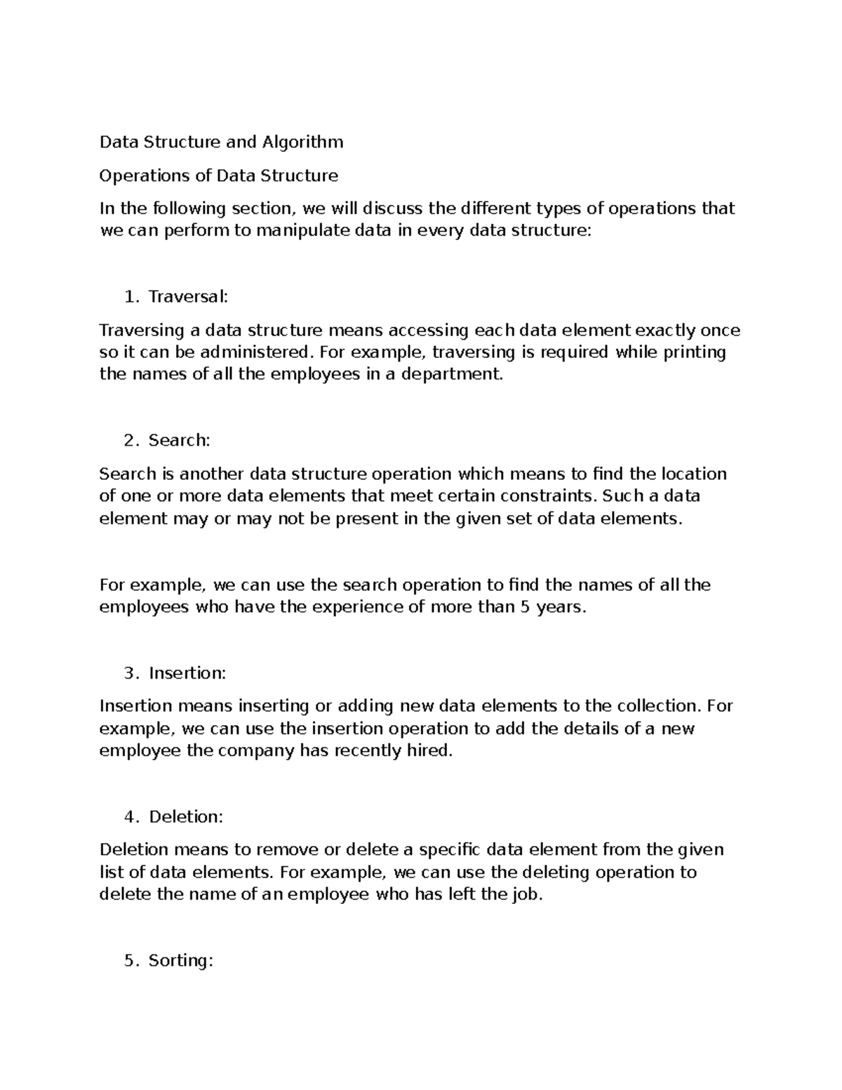 Data Structure Operations: Key Concepts and Techniques - Studocu