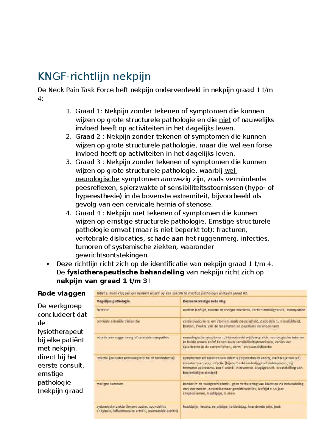 KNGF Richtlijn Nekpijn: Indeling, Behandeling en Rode Vlaggen - Studeersnel