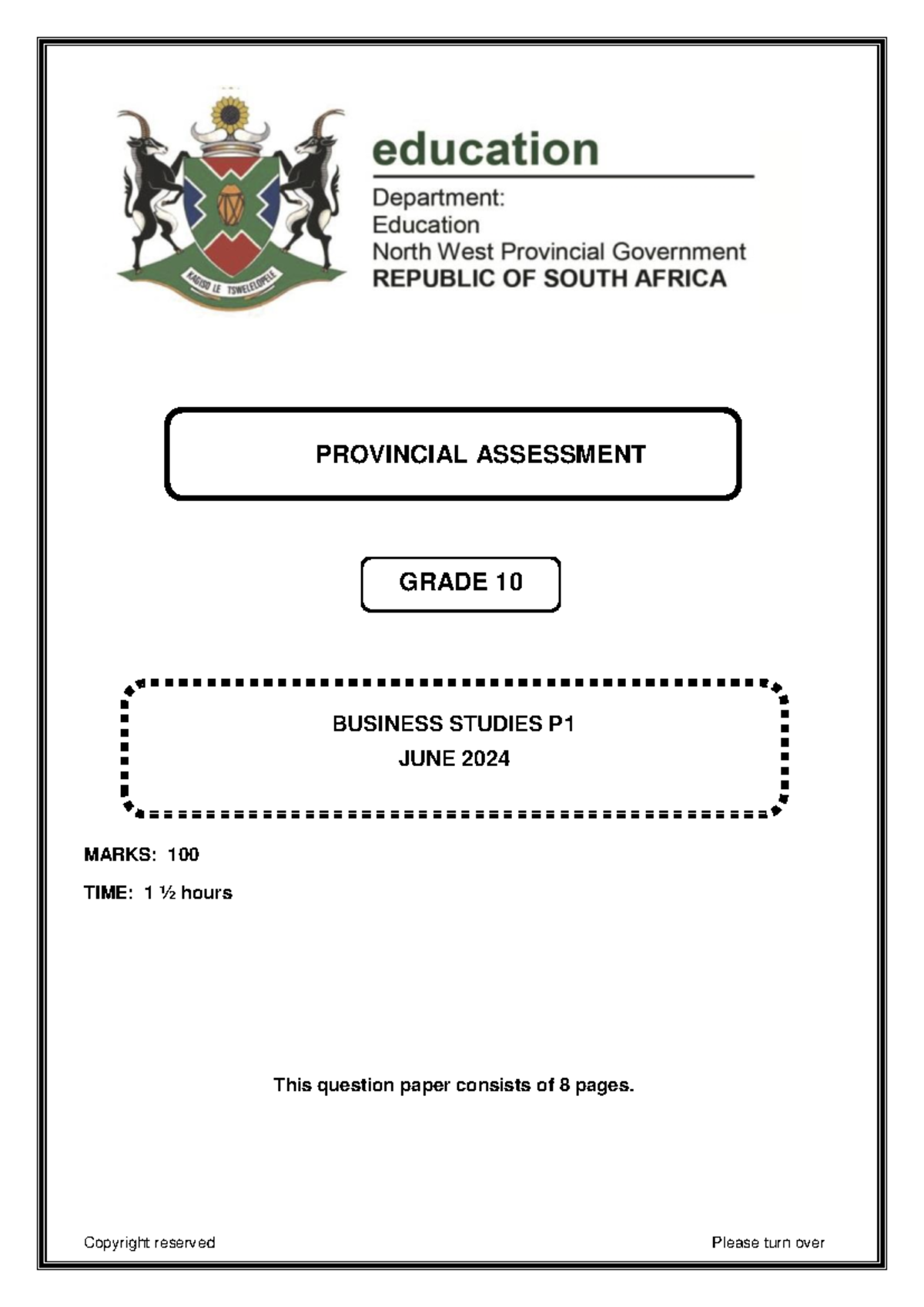 Grade 10 Business Studies P1 June 2024 Assessment Paper Studocu