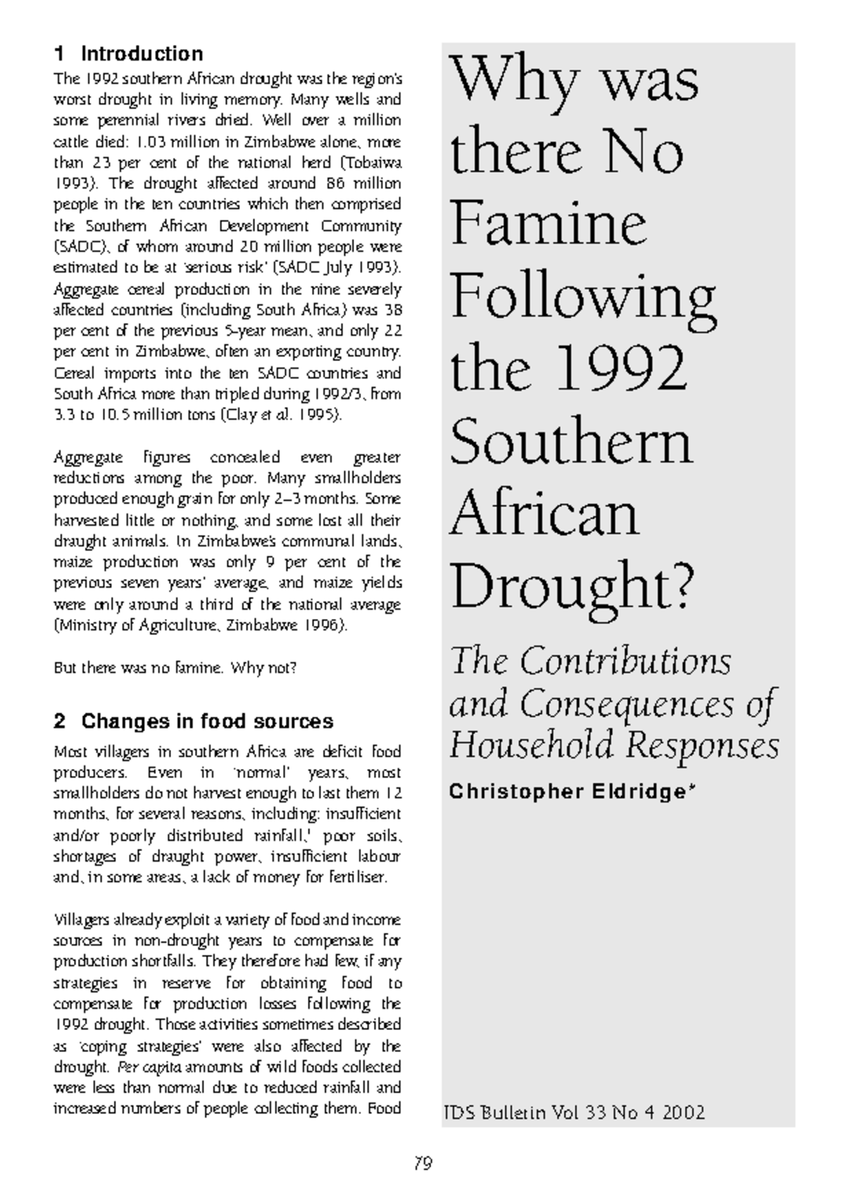 Why was there No Famine Following the 1992 Southern African Drought ...