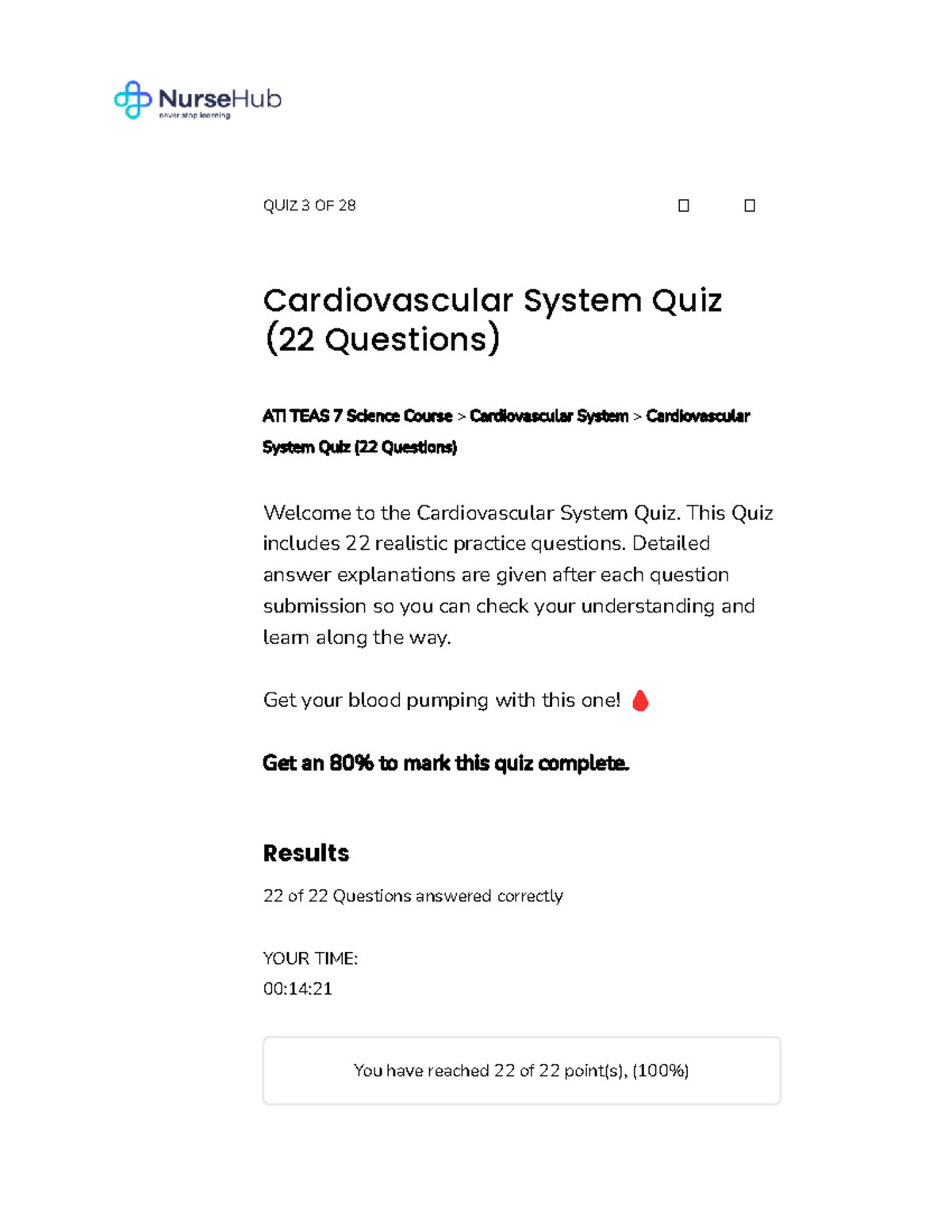 Cardiovascular System Quiz (ATI TEAS 7) - 22 Practice Questions - Studocu
