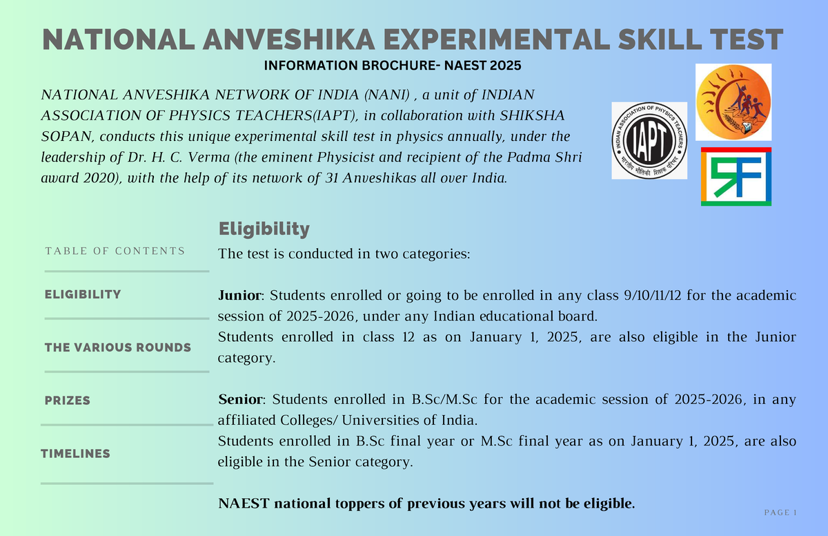 NAEST 2025: National Anveshika Experimental Skill Test Info - Studocu