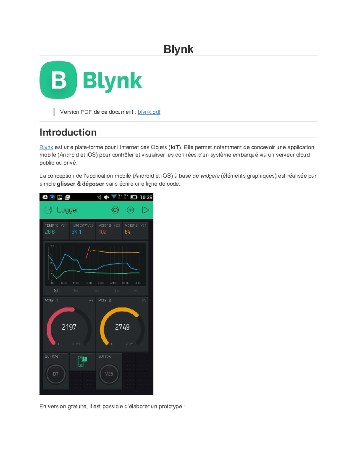Guide d'utilisation de la plateforme Blynk pour l'IoT - PDF Version - Studocu