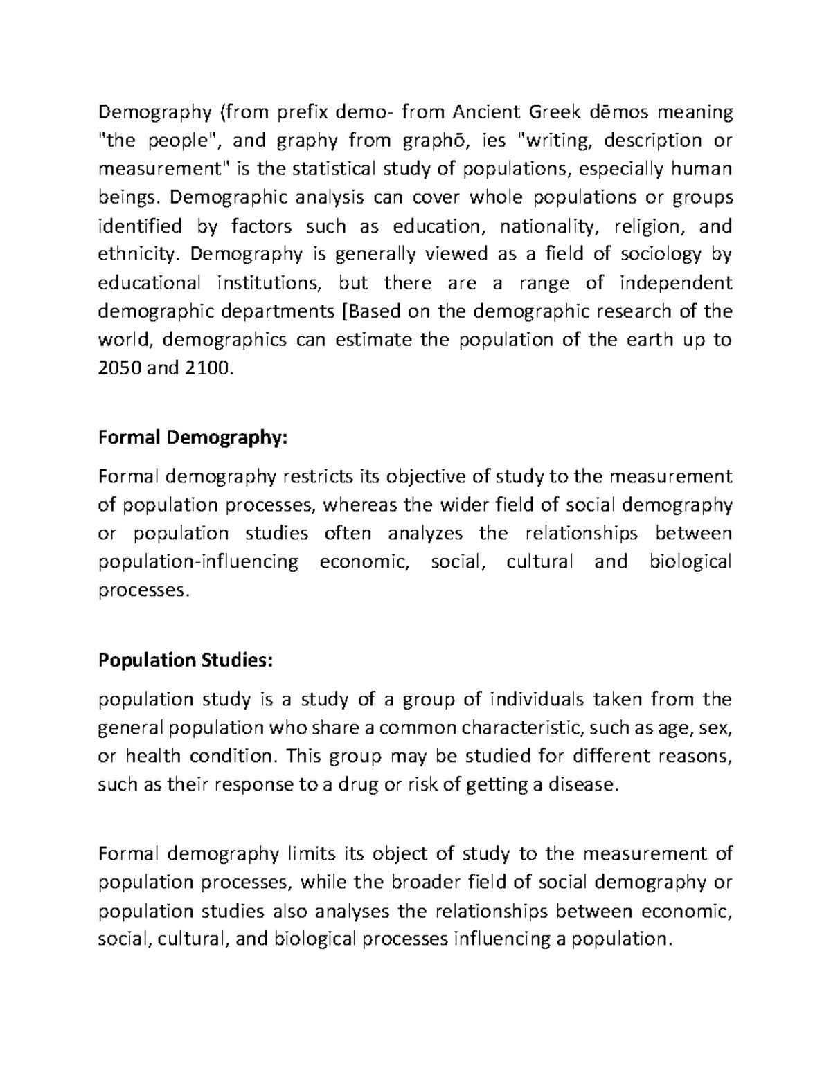 Demography vs. Population Studies: Key Differences Explained - Studocu