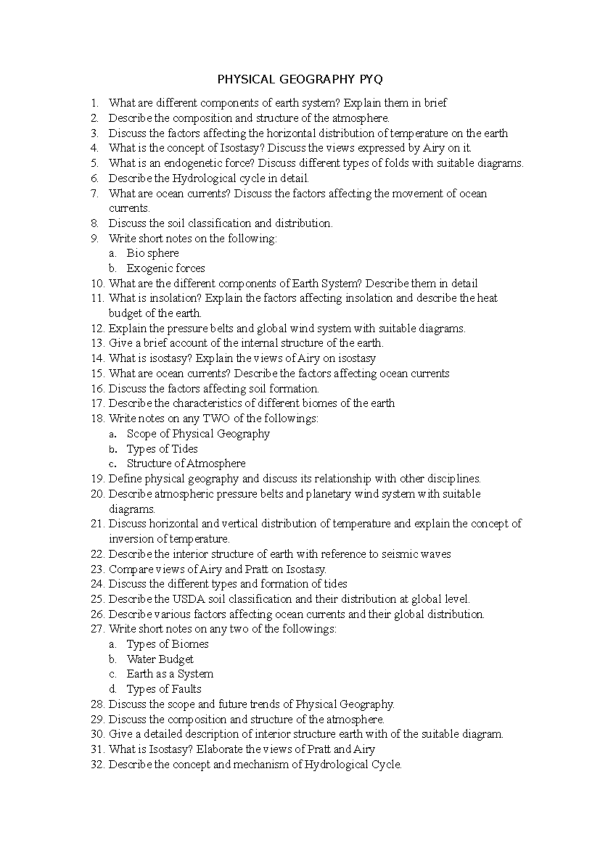 Physical Geography PYQ: Key Concepts and Components Explained - Studocu