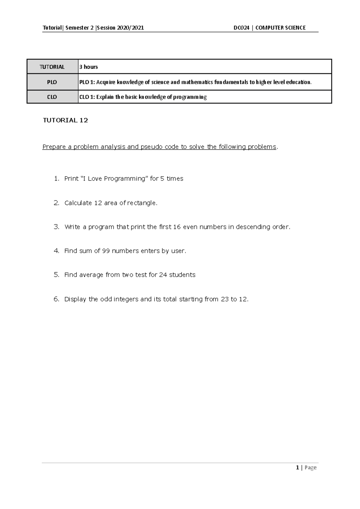 Tutorial 12 - Sk026 - Tutorial| Semester 2 |Session 2020/2021 DC024 | COMPUTER SCIENCE TUTORIAL ...