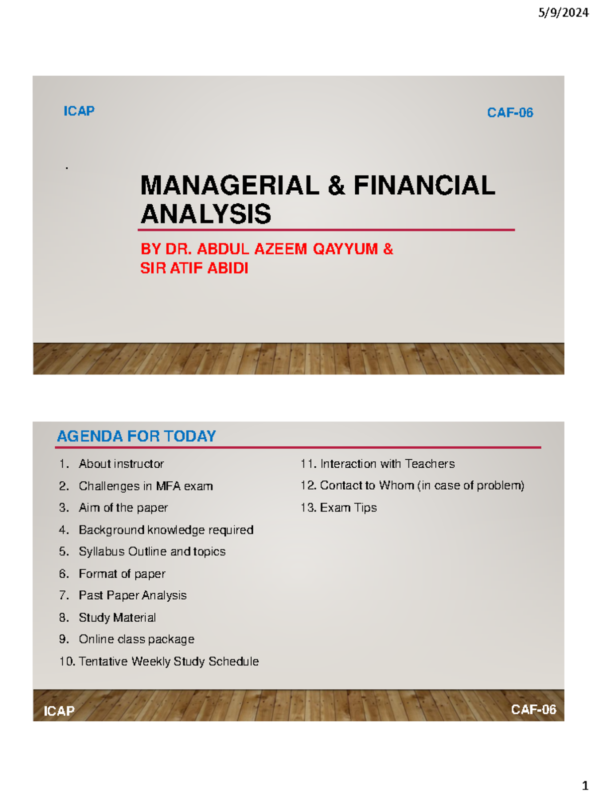 ICAP CAF-06 Managerial & Financial Analysis Orientation Guide - Studocu