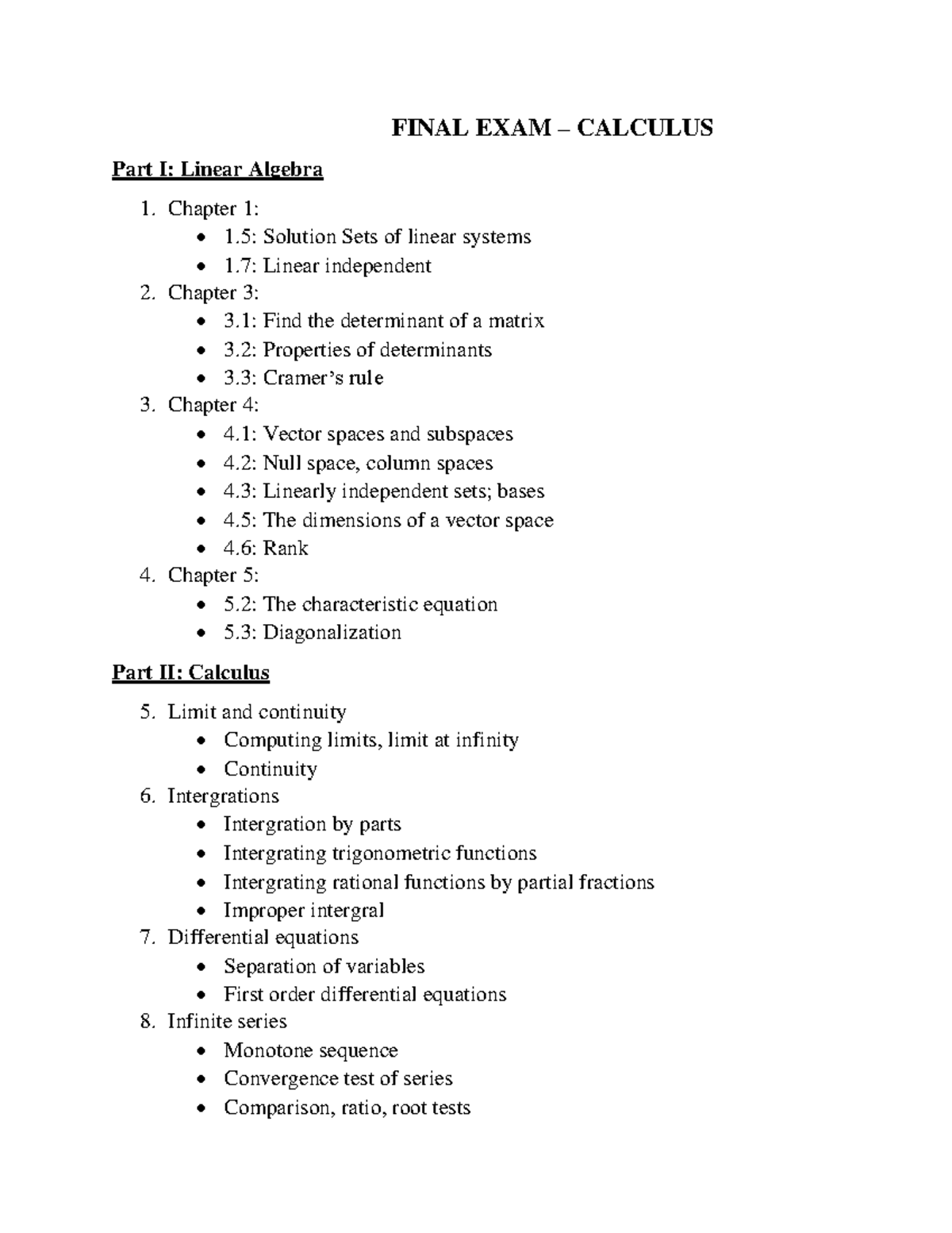 CAL Final Exam Study Guide - Calculus (CAL) - Studocu