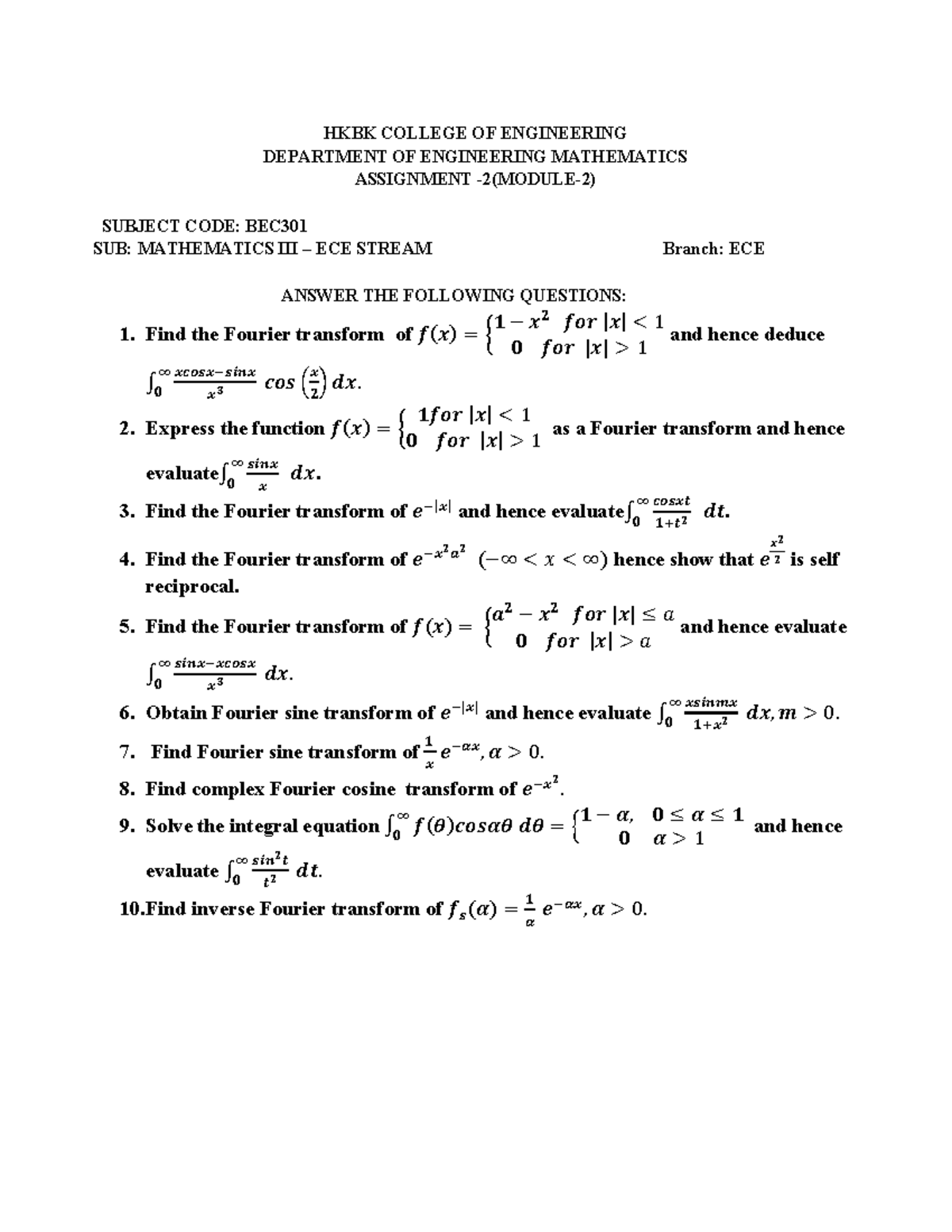 BEC301 Mathematics Assignment 2 - 3rd SEM ECE Stream - Studocu