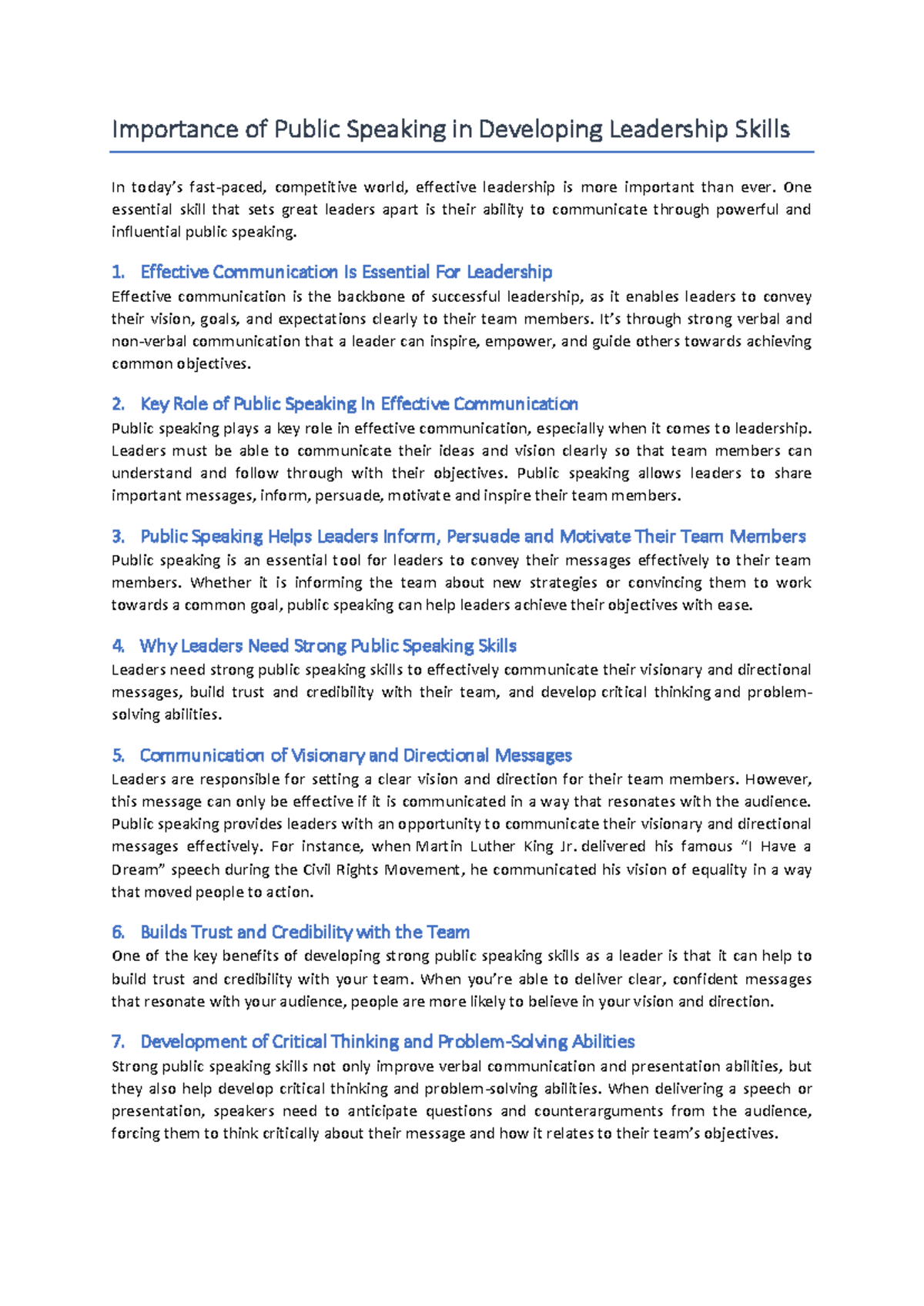 SEC Unit 4: The Role of Public Speaking in Leadership Development - Studocu