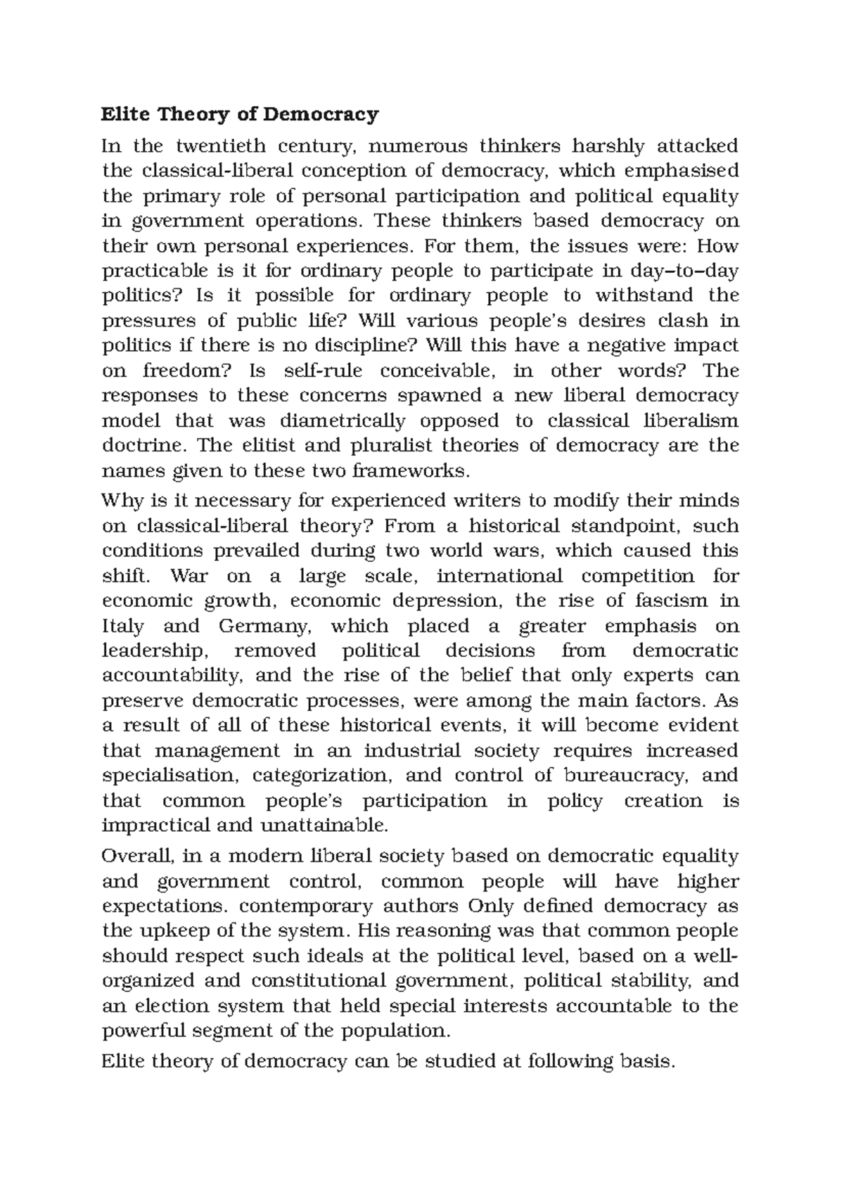 Examining Elite Theory in Modern Democracy: Concepts and Critiques ...