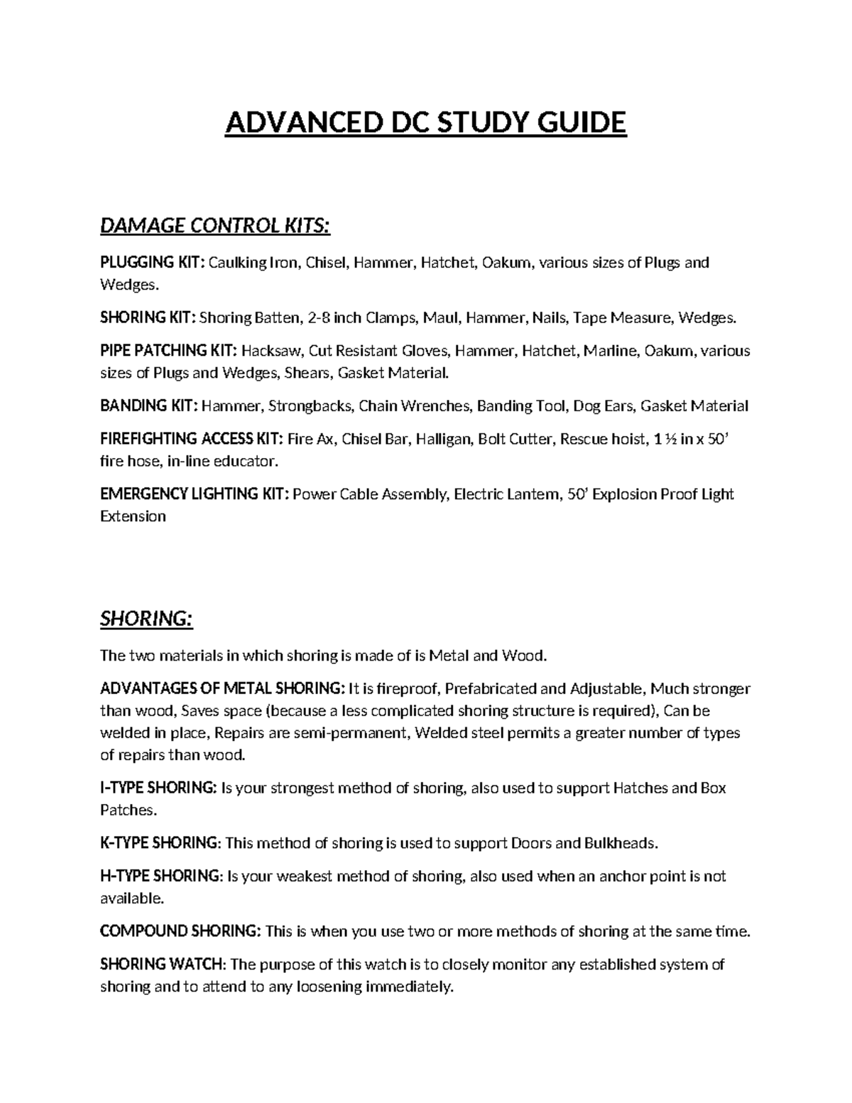 307 Advanced DC Damage Control Study Guide - Studocu