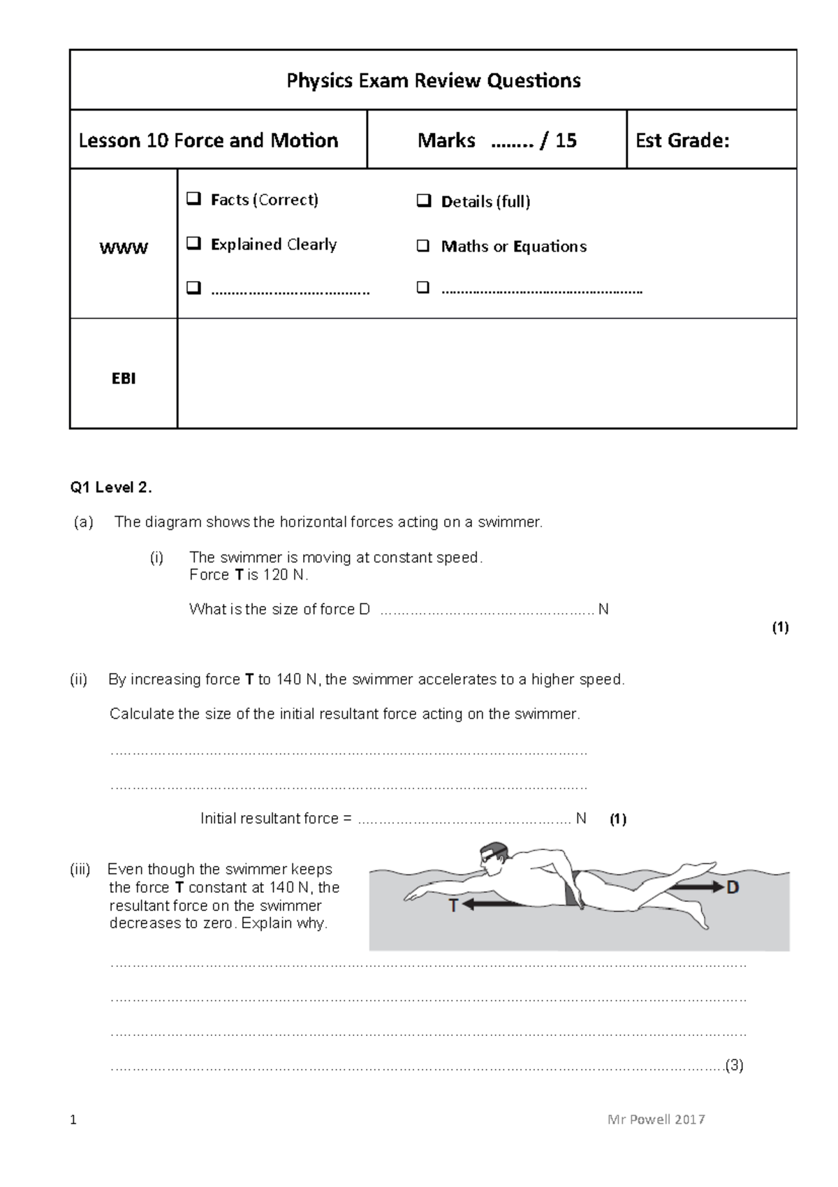 Lesson 10: Force and Motion Exam Qs & Answers for Physics Review - Studocu