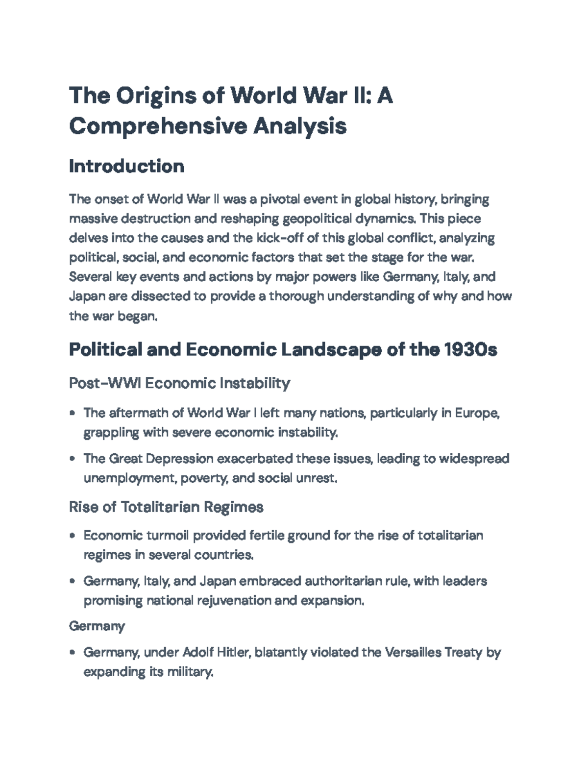 The Causes and Initiation of WWII: A Detailed Analysis (HIST 101) - Studocu