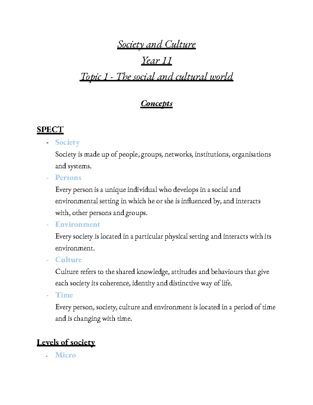 Society and Culture Year 11: Topic 1 - The Social and Cultural World ...
