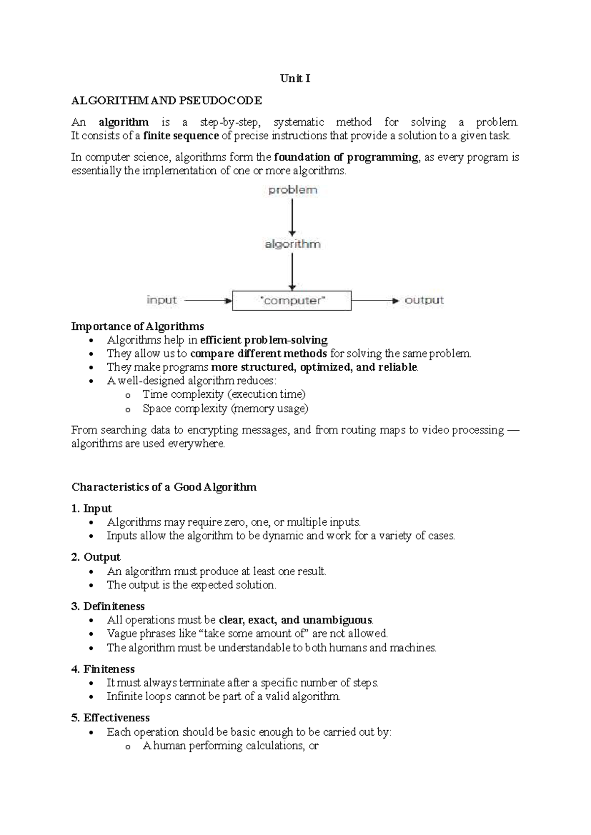 ADA Notes: Unit I - Algorithms and Pseudocode Overview - Studocu