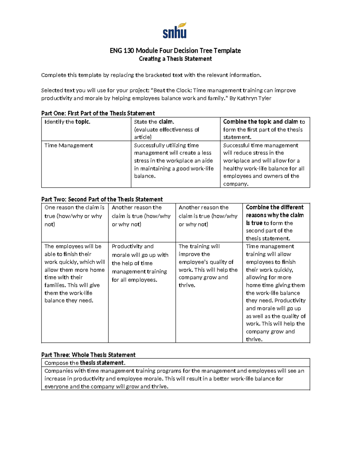 ENG 130 Module Four Thesis Statement Development on Time Management ...
