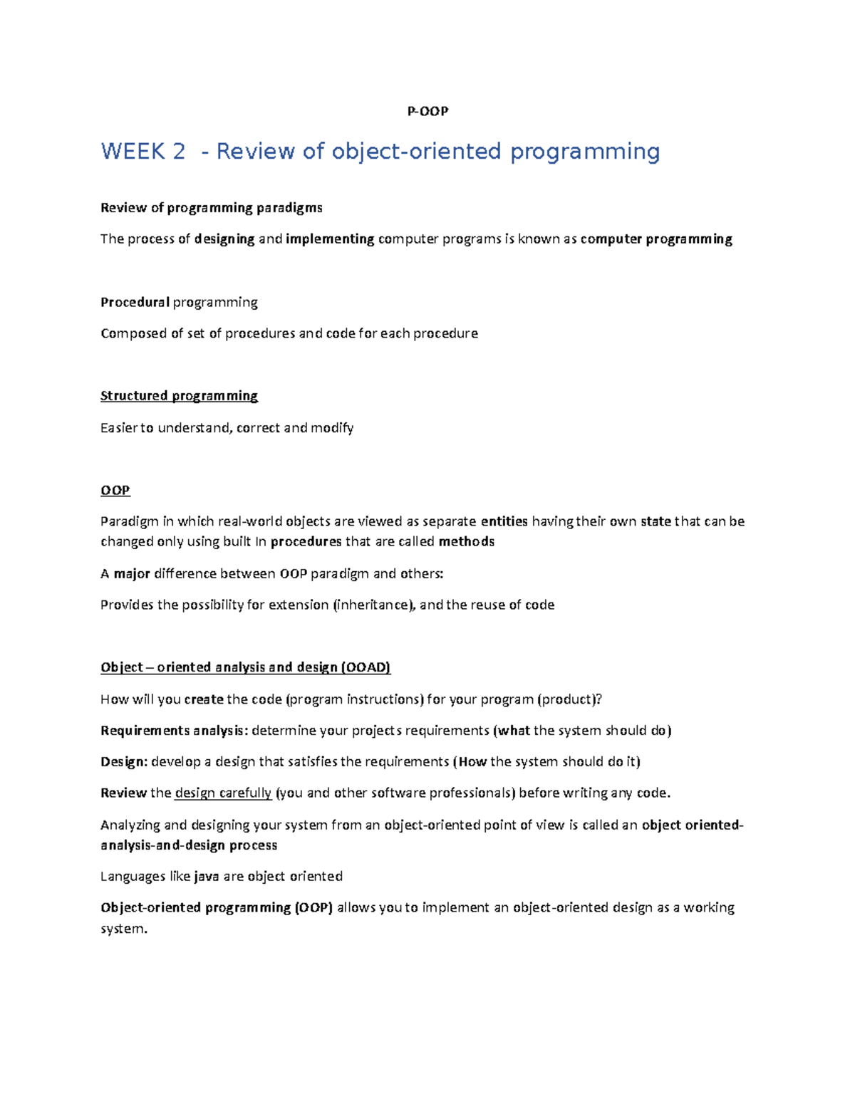 Object Oriented Programming - P-OOP WEEK 2 - Review of object-oriented ...