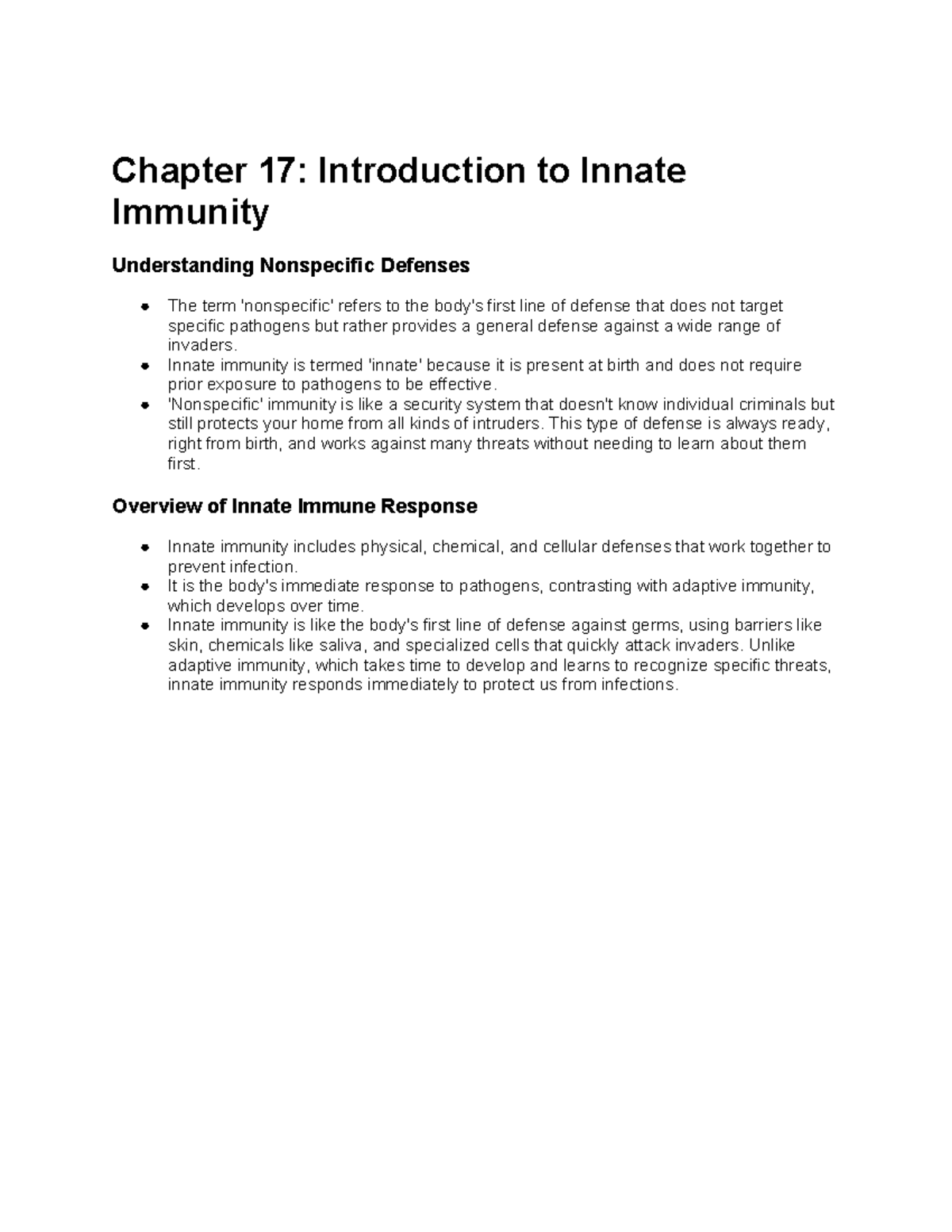 Chapter 17: Intro to Innate Immunity & Nonspecific Defenses - Studocu