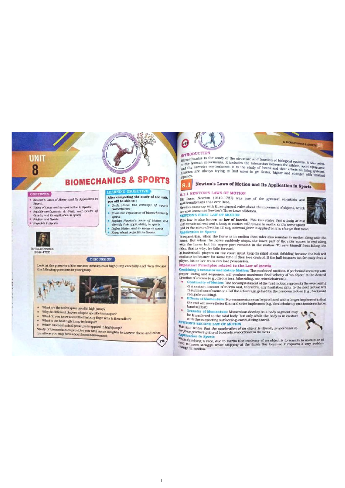 219 8, BIOMECHANICS SPORTS (XII) UNIT INTRODUCTION: Laws of Motion in ...