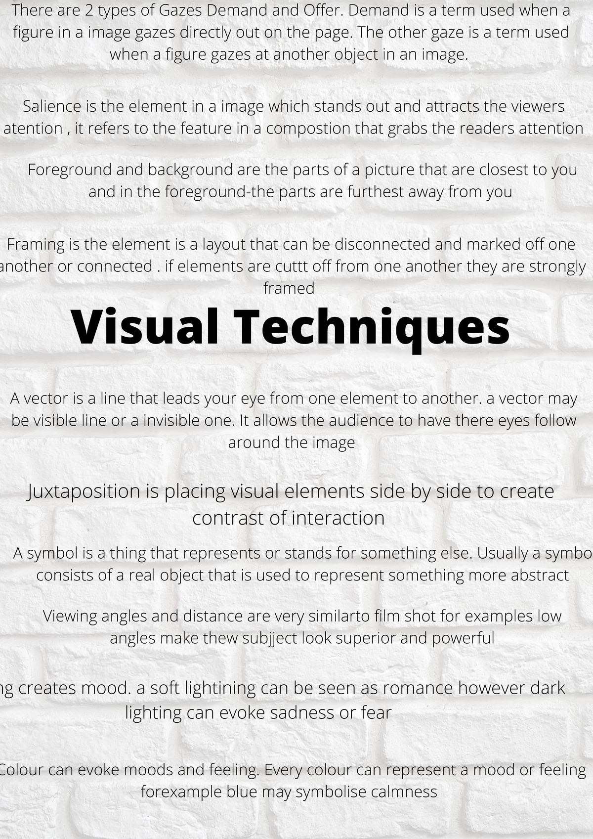 English Techniques - Study Notes on Visual Techniques in English - Studocu