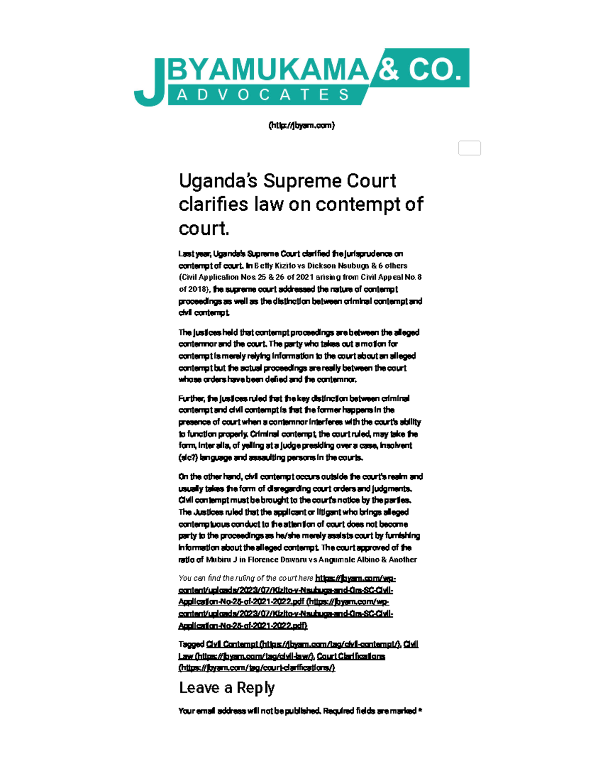 Supreme Court Contempt Ruling Analysis - Uganda Civil Law Insights ...