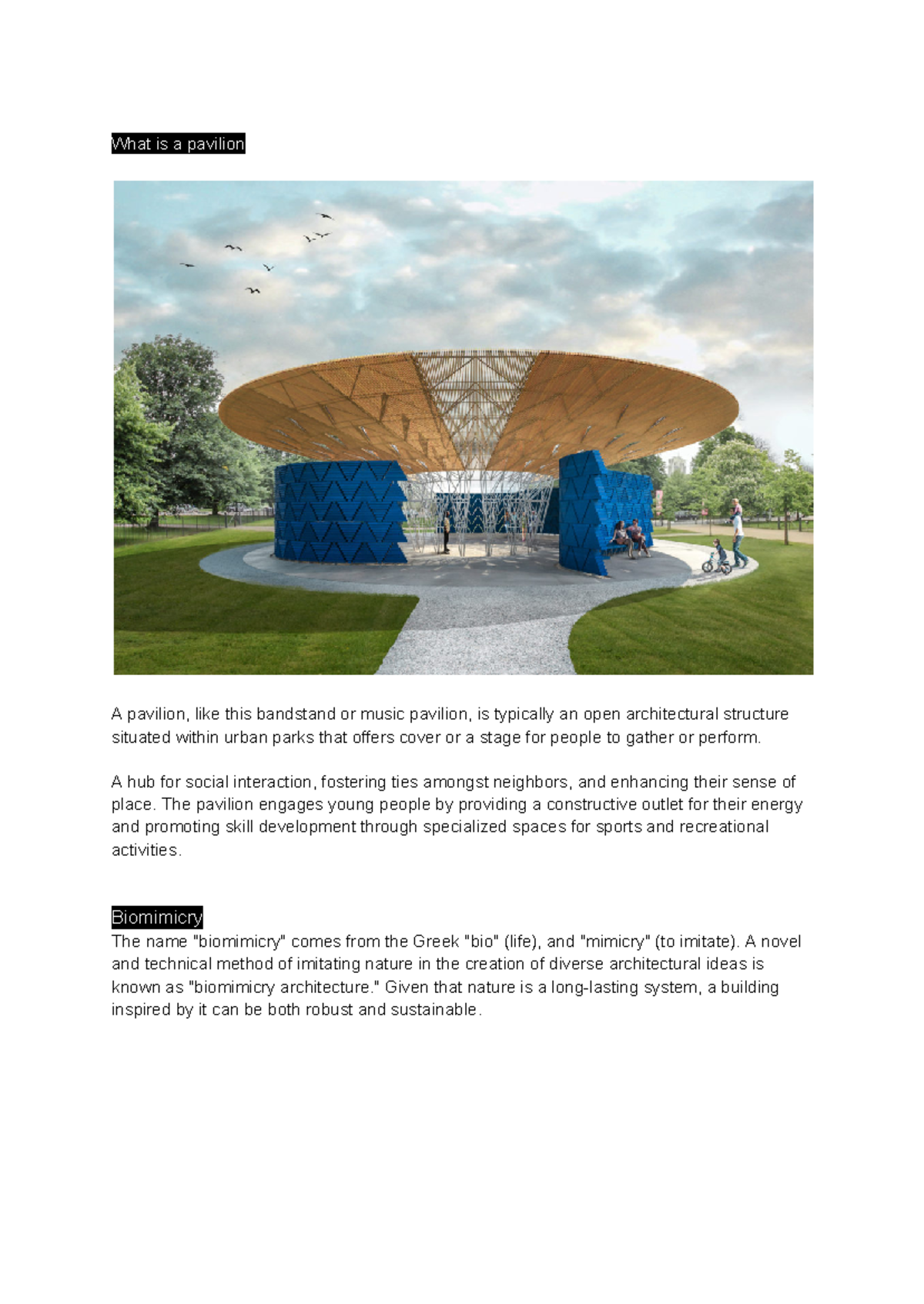 Pavilion Case Study: Exploring Biomimicry in Architecture Design - Studocu
