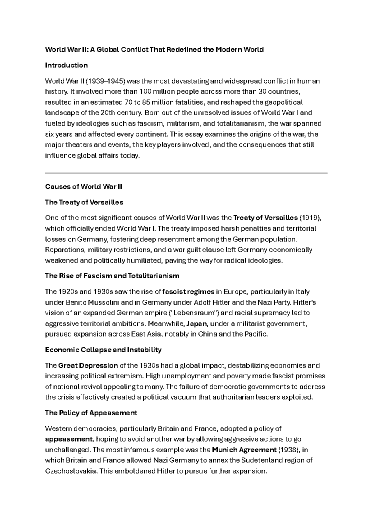 WWII: A Comprehensive Study of Causes, Events, and Consequences - Studocu