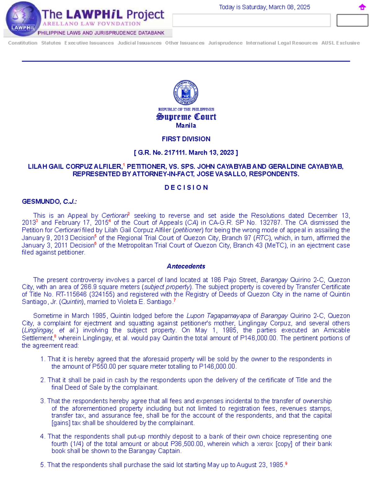 G.R. No. 217111: Appeal Certiorari on Ejectment Case - Corpuz vs ...