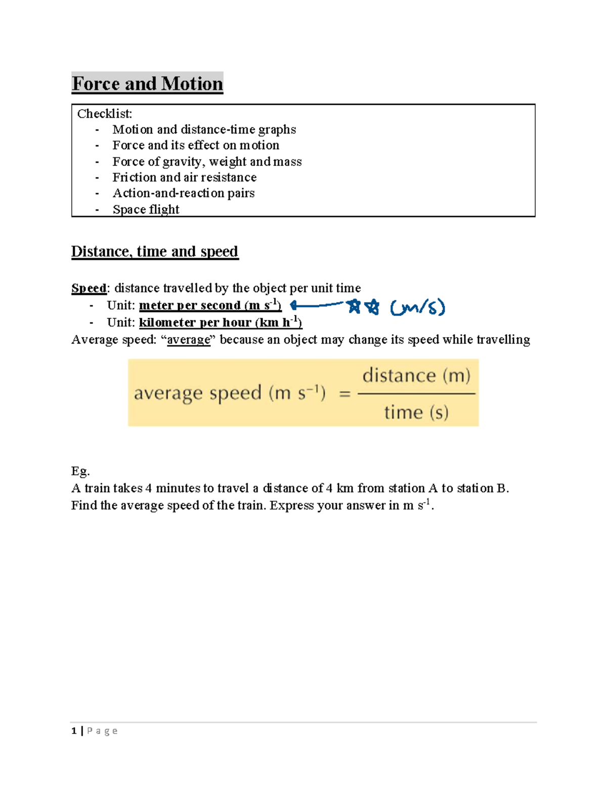 Force and Motion - Notes: Understanding Motion, Forces, and Graphs ...