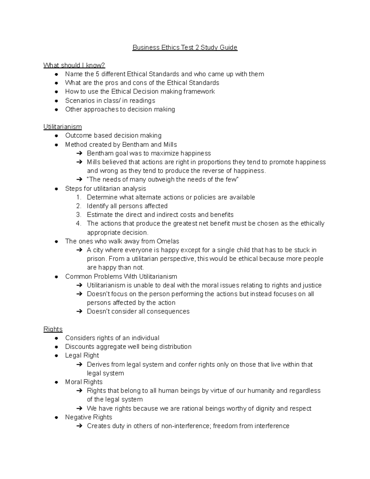 Business Ethics Test 2 Study Guide: Key Concepts & Frameworks - Studocu