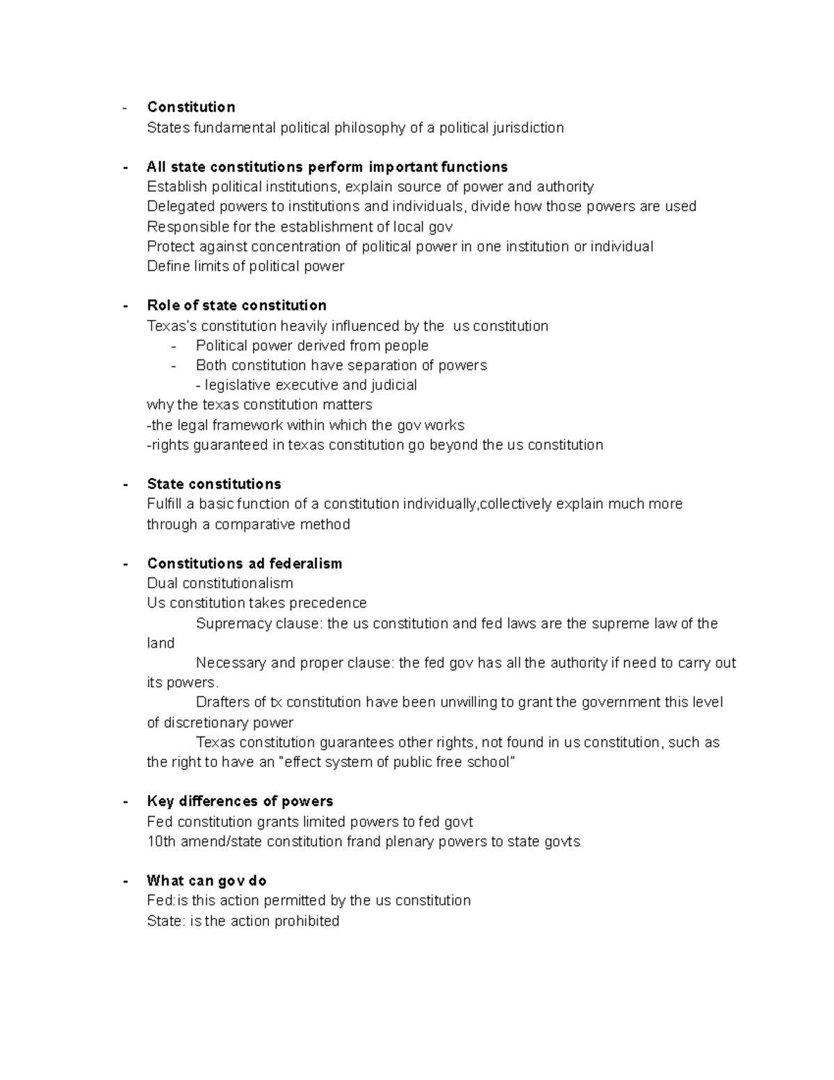 Texas govt notes 1st exam - Constitution States fundamental political ...