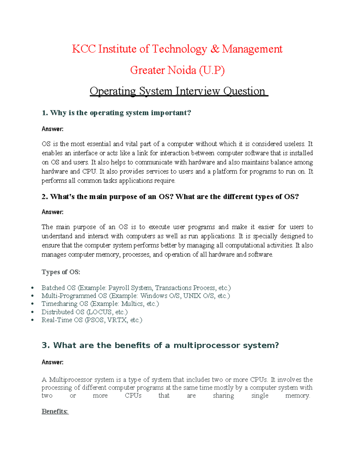 Operating System Interview Question - Why is the operating system ...