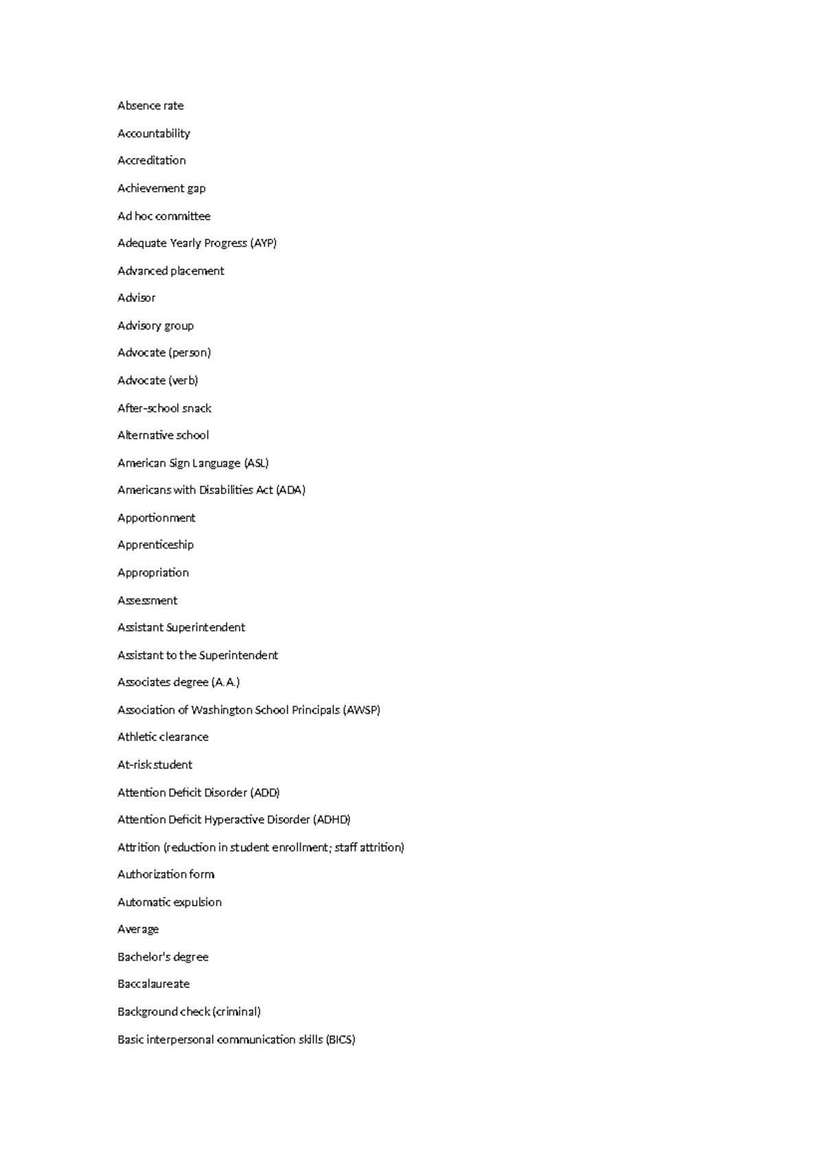 Education Terms Glossary: Key Concepts and Acronyms - Studocu