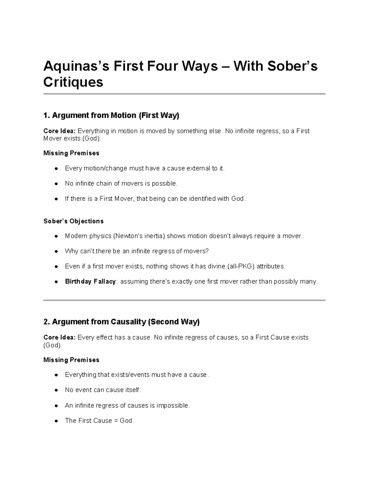 Aquinas's Arguments for God's Existence & Sober's Critiques (PHIL 101 ...