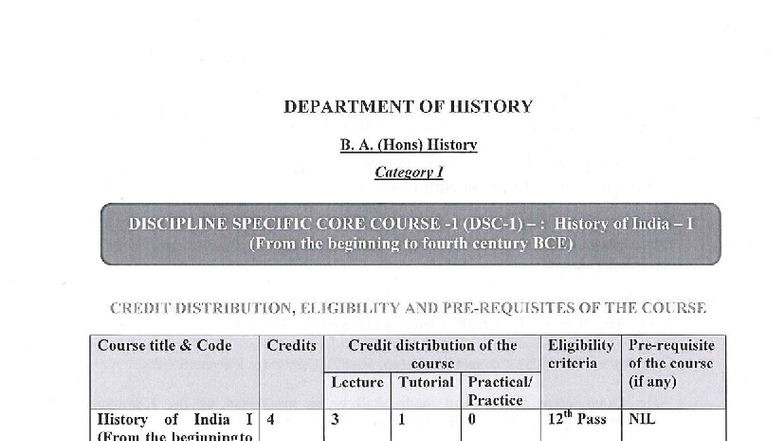 B.A. (Hons) History DSC 01: History of India I (Up to 400 BCE) Syllabus ...