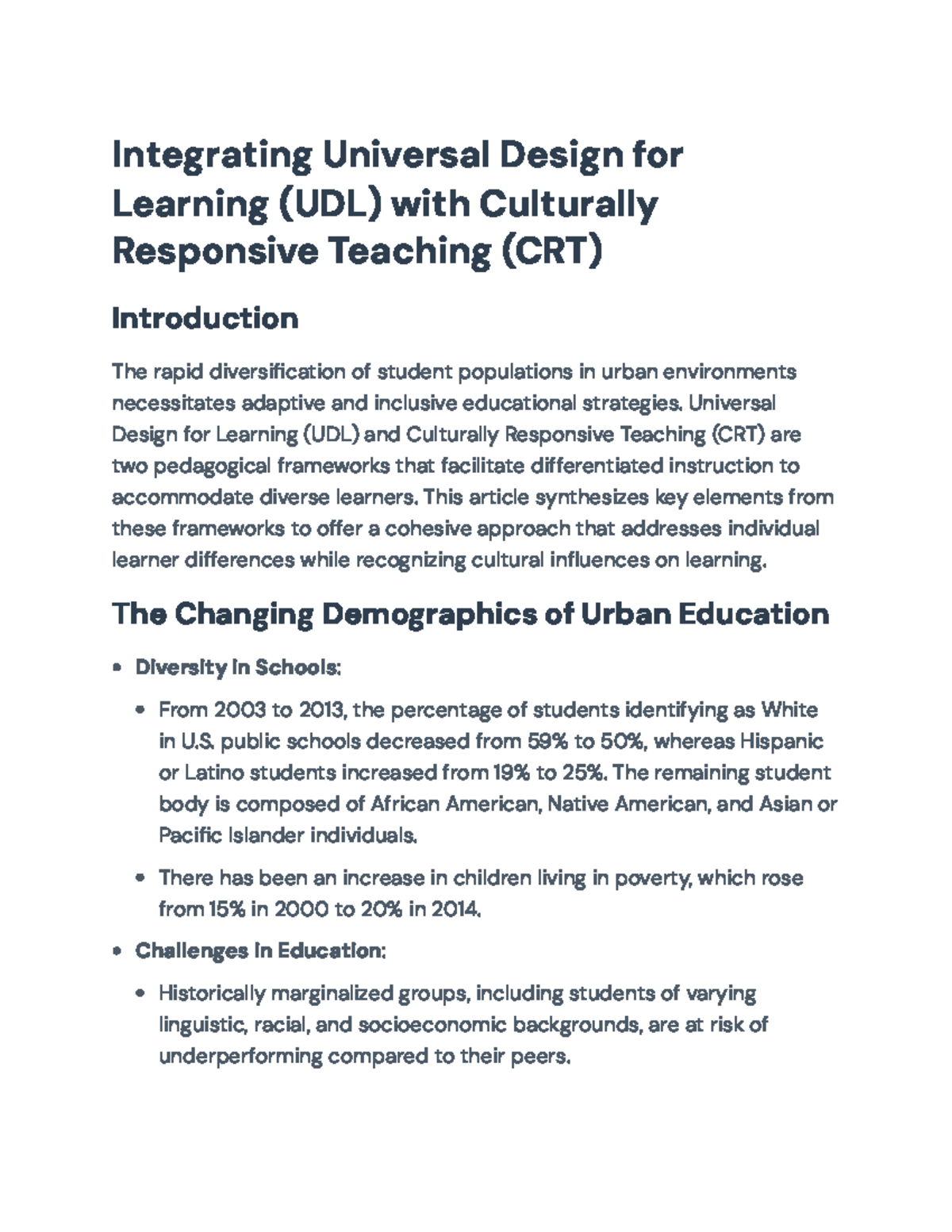 Integrating UDL and CRT for Inclusive Urban Education Strategies ...