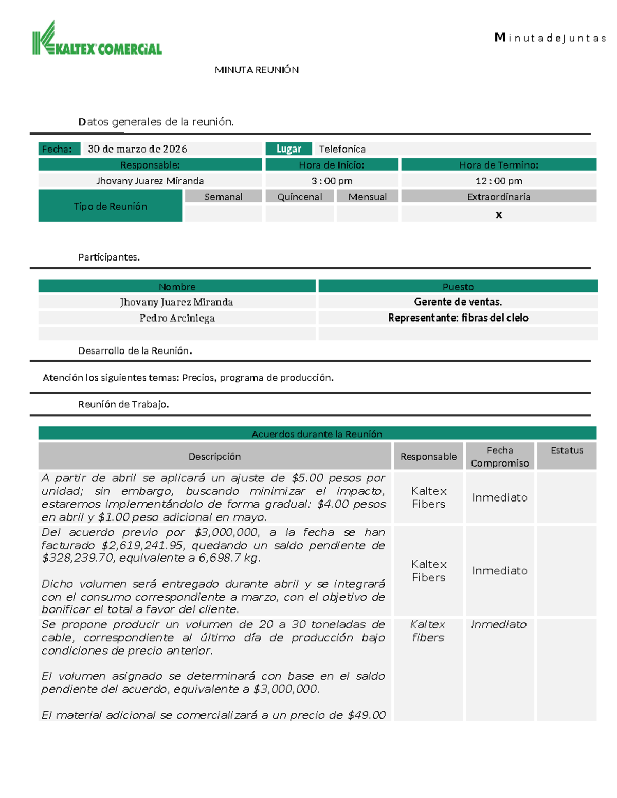 Minuta de Reunión - Plan Comercial Abr 2026 - Studocu