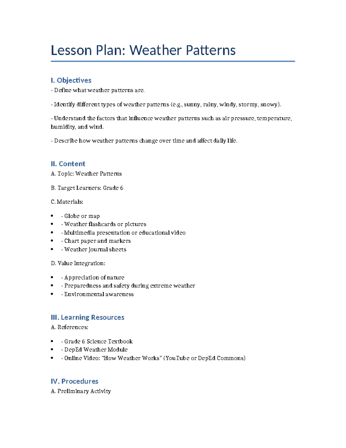 Grade 6 Lesson Plan: Understanding Weather Patterns and Influences ...