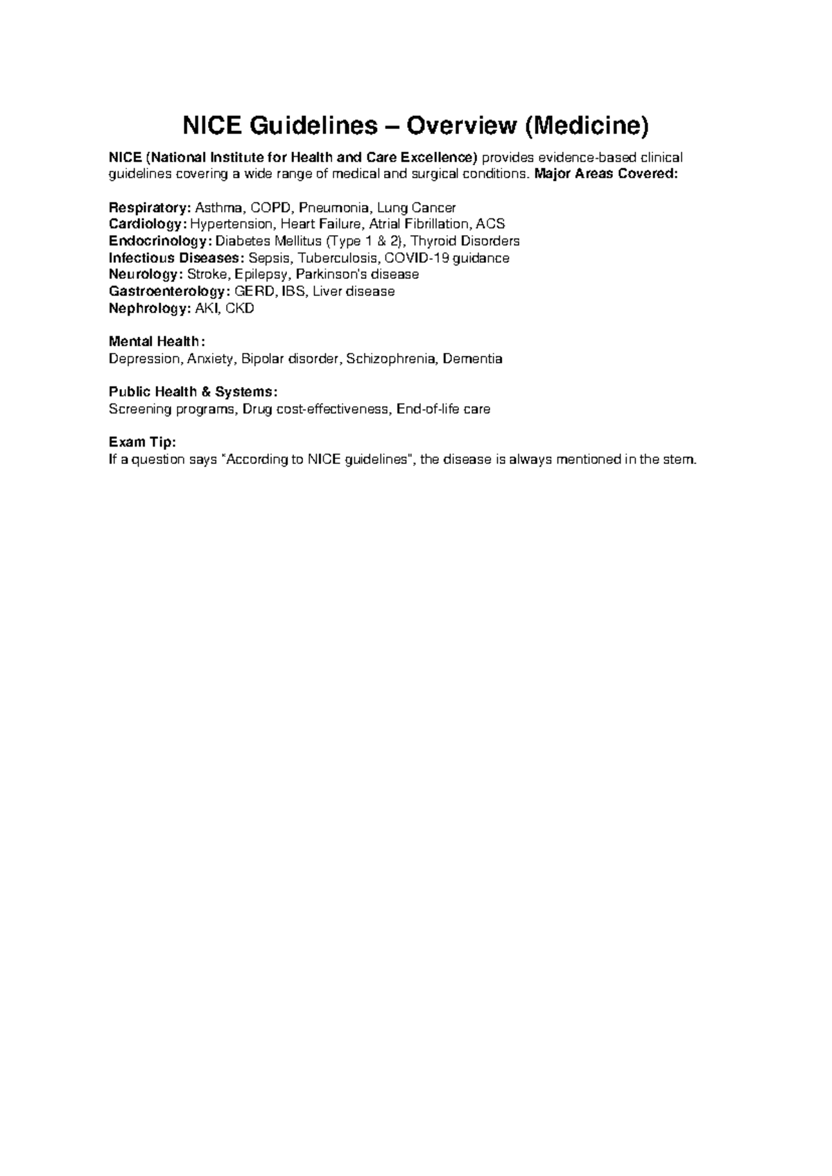 NICE Guidelines Overview Medicine - NICE Guidelines – Overview ...