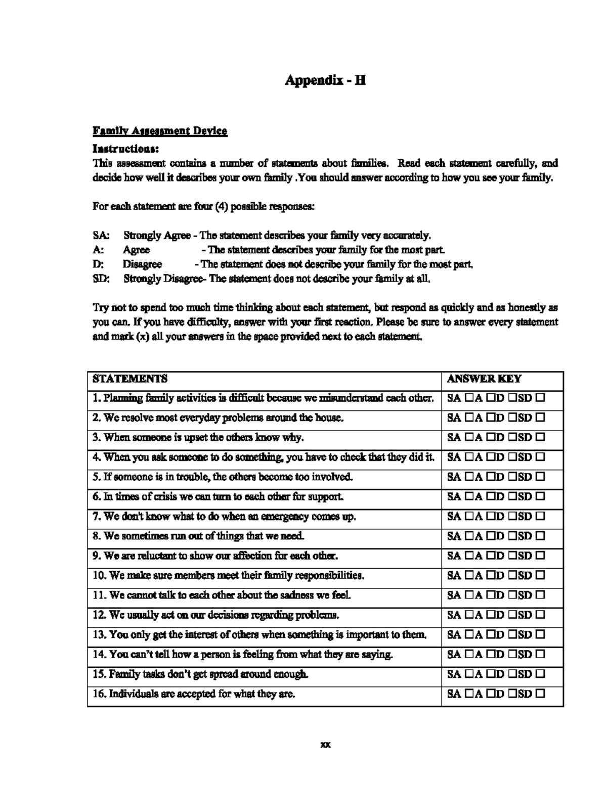 Appendix H: McMaster Family Assessment Device Instructions - Studocu