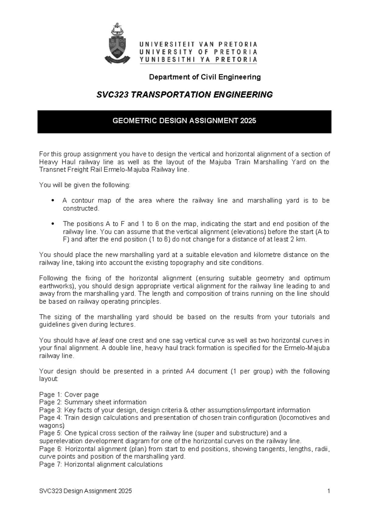 SVC323 Transportation Engineering Geometric Design Assignment 2025 ...