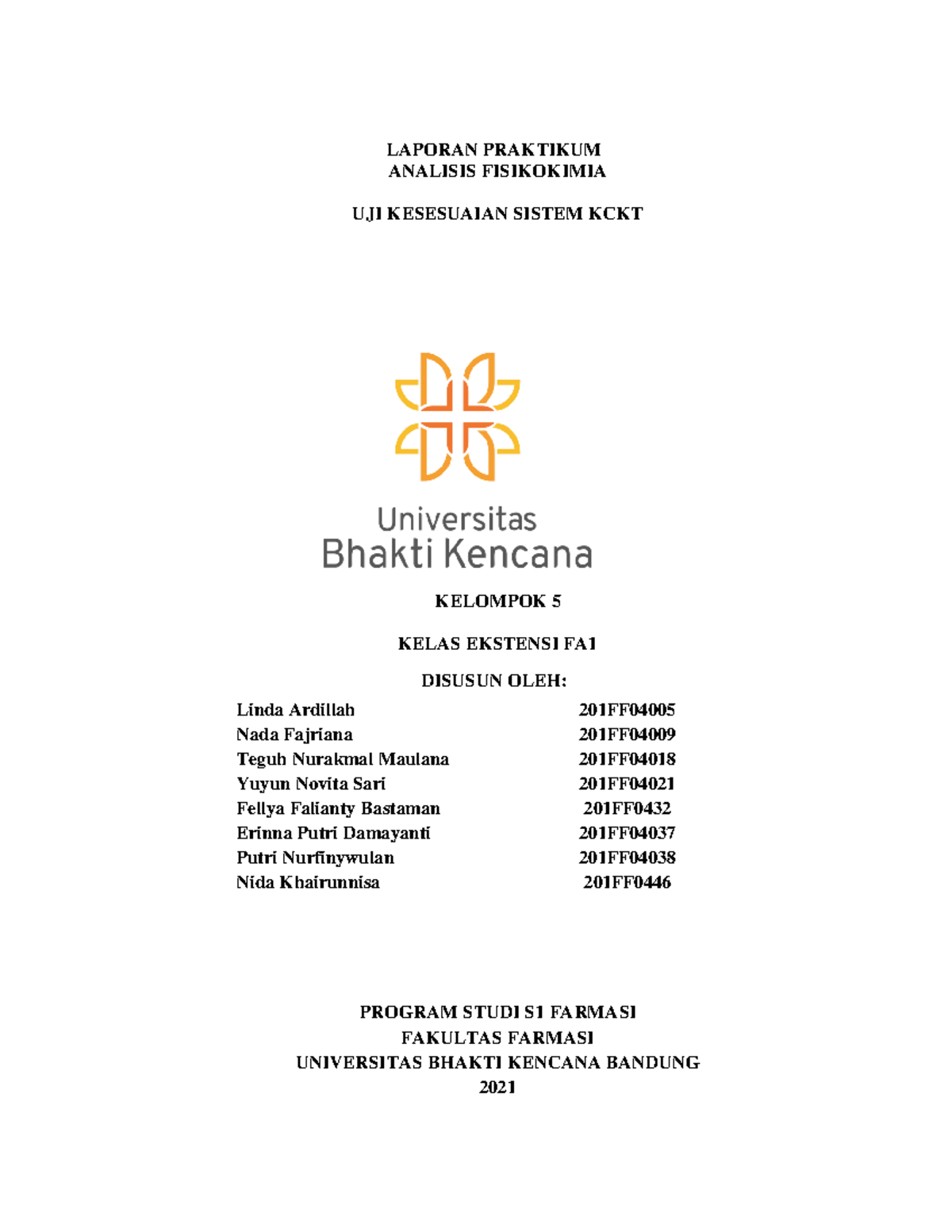 UJI KESESUAIAN SISTEM KCKT - LAPORAN PRAKTIKUM FARMASI 201FF - Studocu