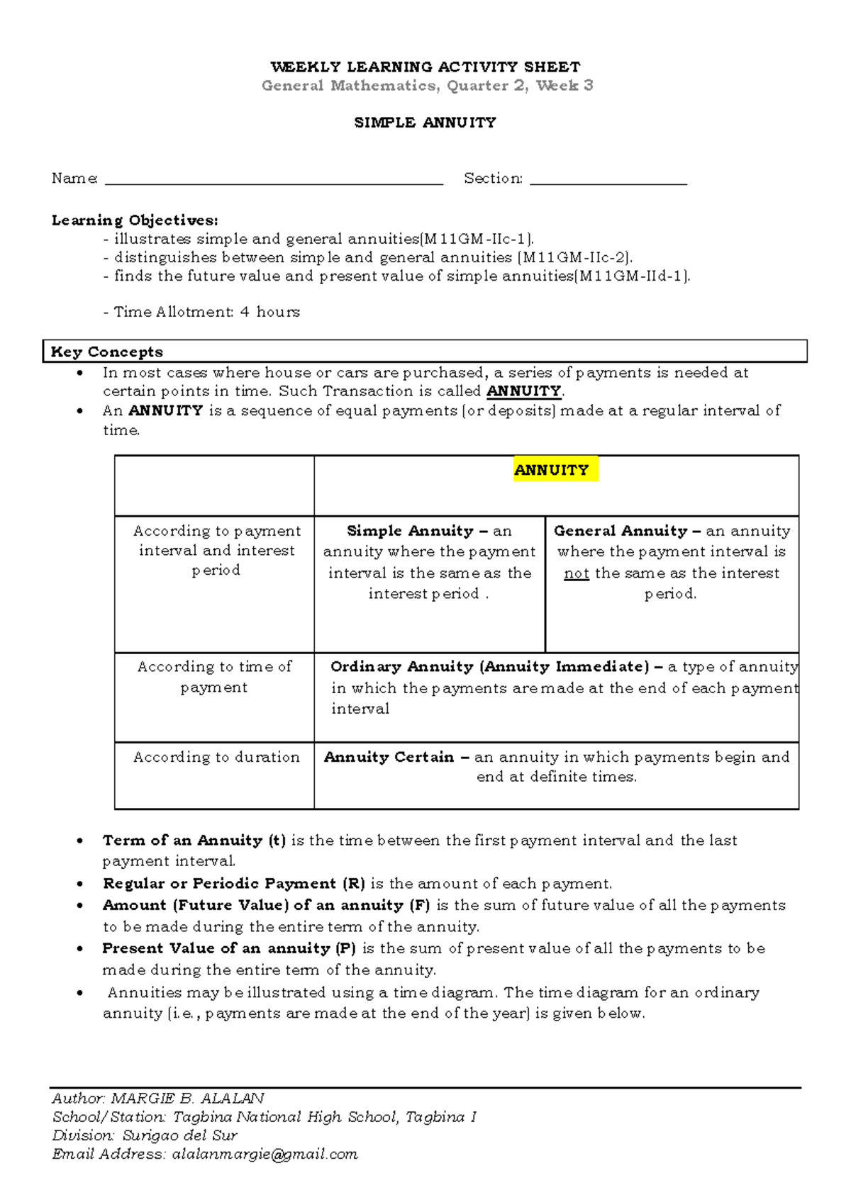 WEEKLY LEARNING ACTIVITY SHEET: Simple Annuity (Gen Math Q2 W3) - Studocu