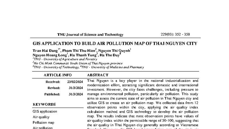 TNU 229(03): GIS-Based Air Pollution Mapping in Thai Nguyen City - Studocu
