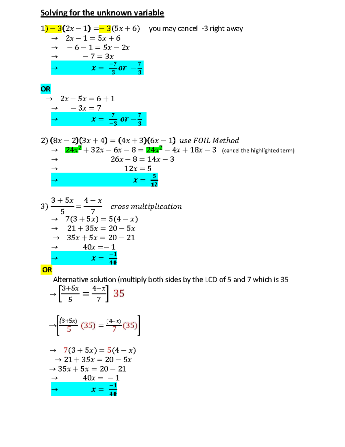 Math 101: Solving for an Unknown Variable - Step-by-Step Guide - Studocu