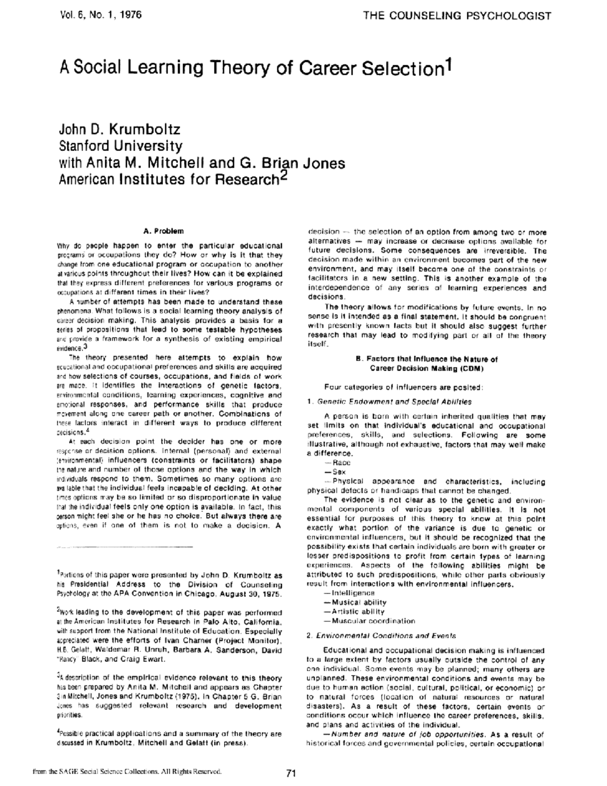 A Social Learning Theory of Career Selection: Insights and Implications ...