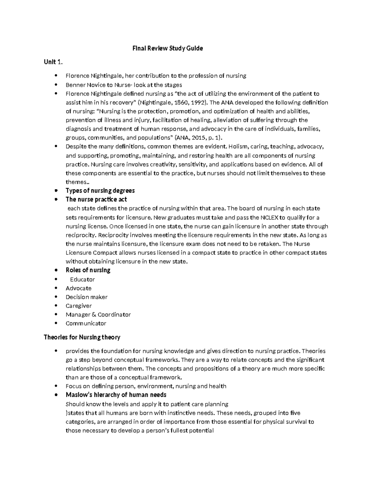 NURS 301 Final Review Study Guide: Key Concepts and Frameworks for Nursing Practice - Studocu